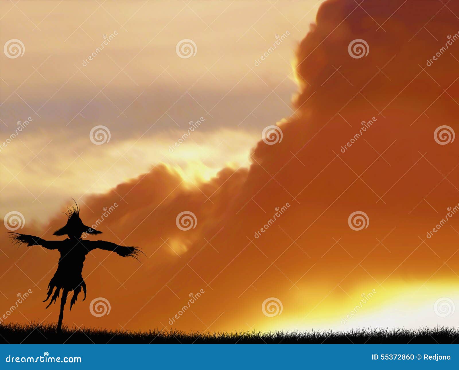 Sunset and Scarecrow Graphic Stock Illustration - Illustration of ...