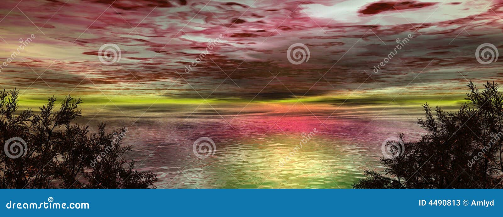 Sunset Scene with Alien Sky Stock Illustration - Illustration of ...