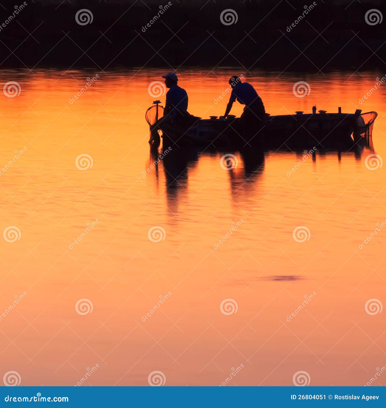 Sunset Scene with Nets and Boat Stock Image - Image of retro, evening ...