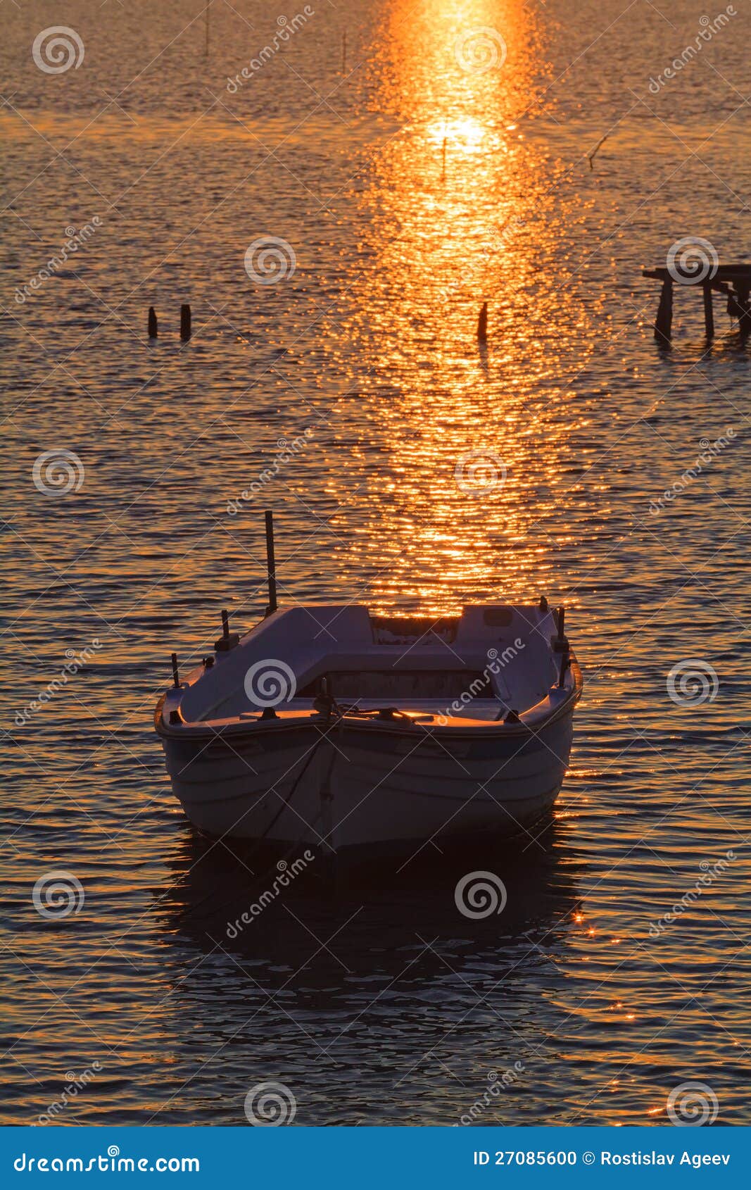 Sunset Scene with Nets and Boat Stock Photo - Image of spiritual ...