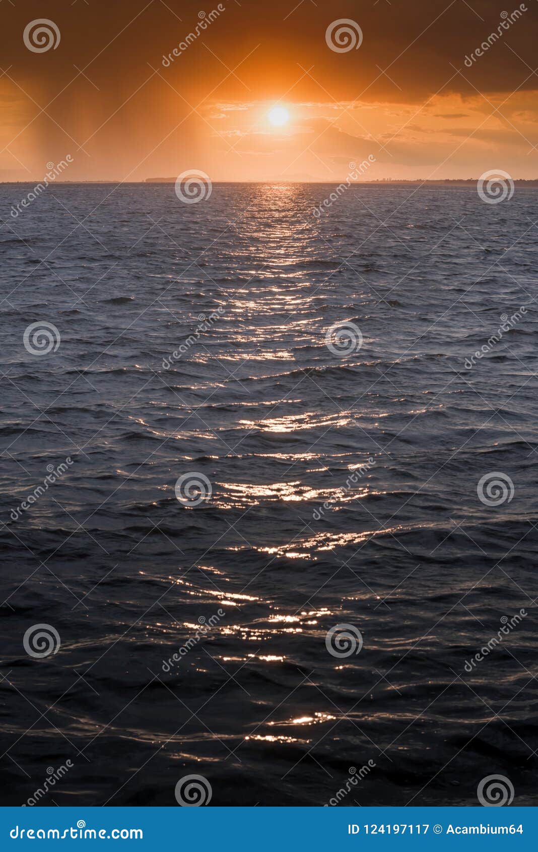 Sunset Scene Over the Lake with Rainy Storm Stock Image - Image of ...