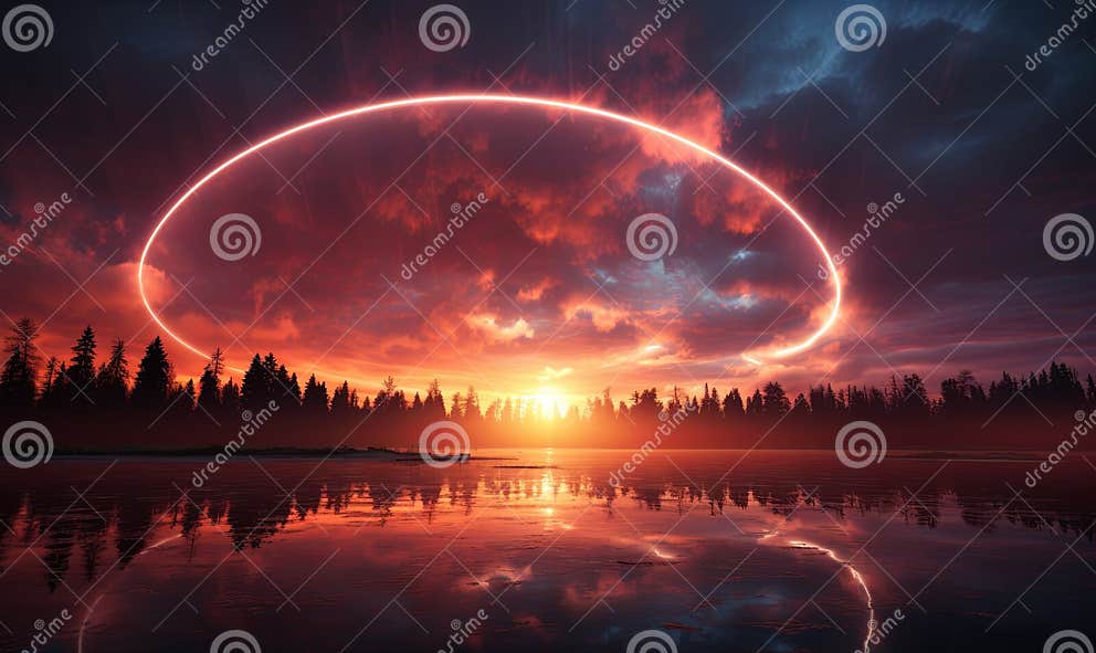 Sunset with Ring in Sky stock image. Image of color - 325205235
