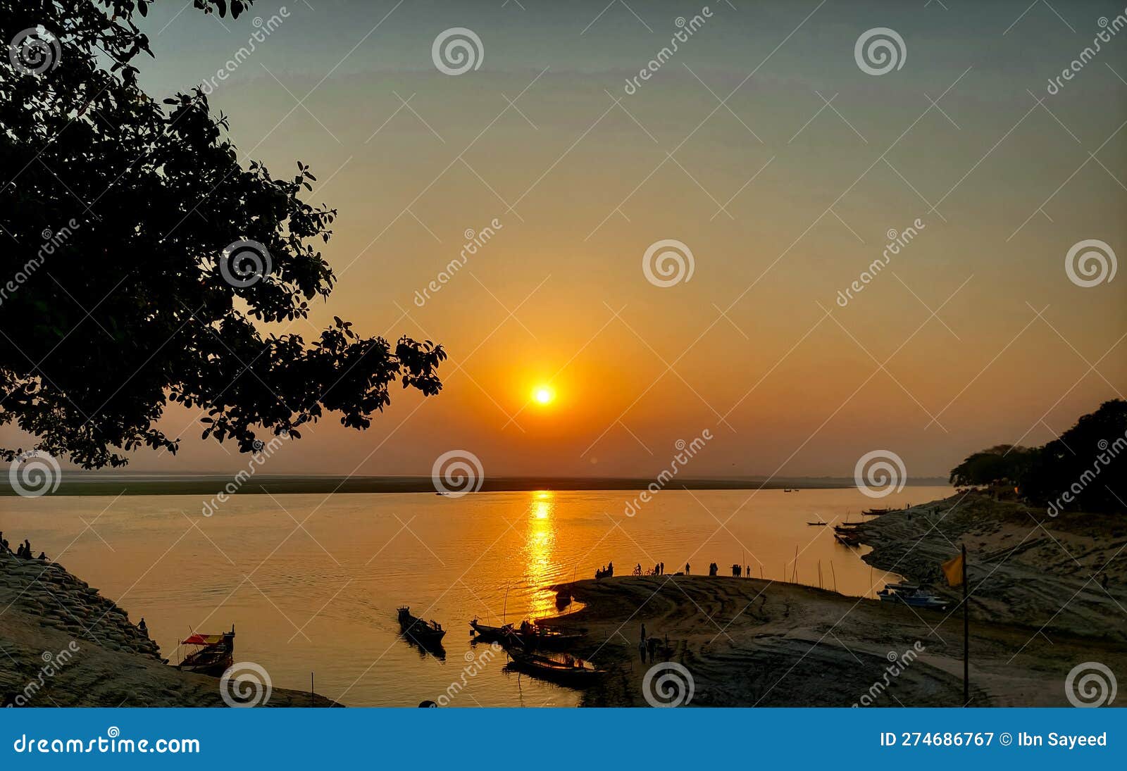Sunset Scenery in Bank of Padma River in Rajshahi Stock Image - Image ...