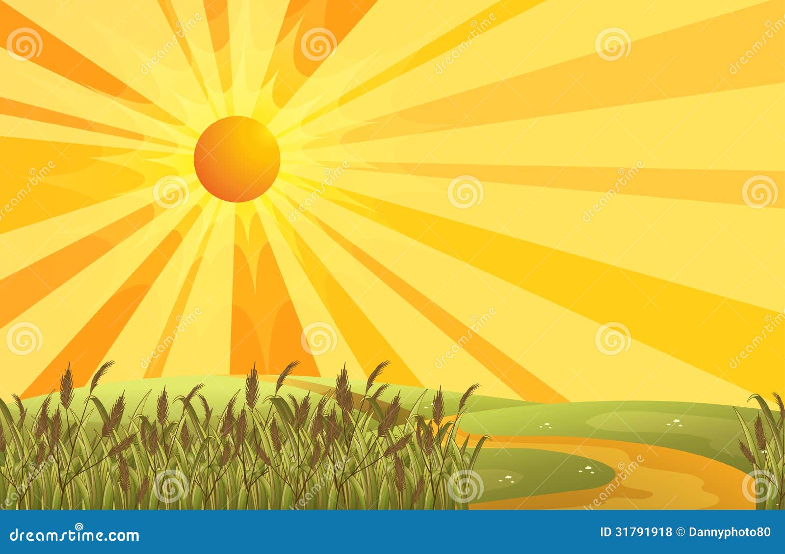 A Sunset Scenery at the Hills Stock Vector - Illustration of dirt ...