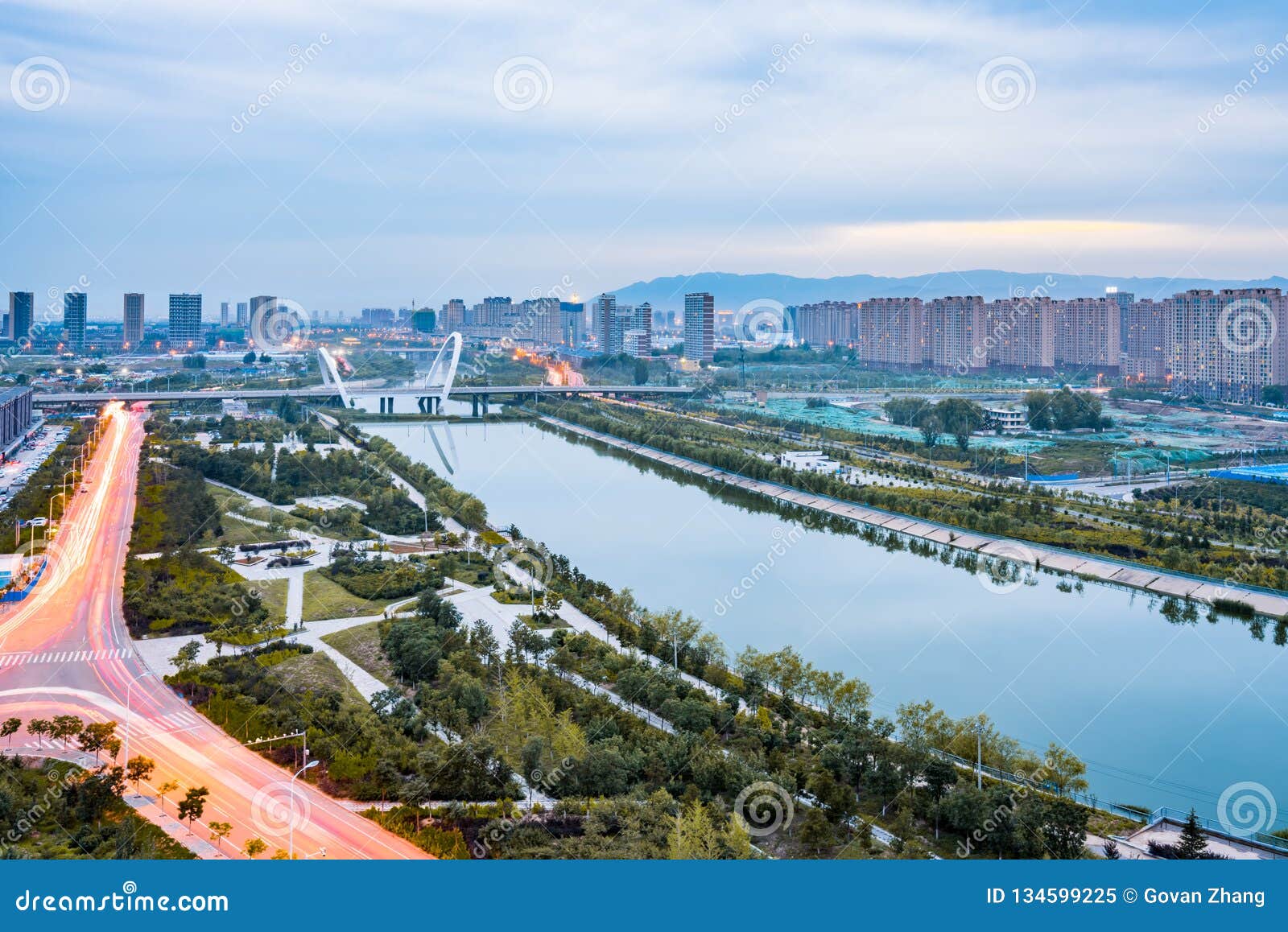 Sunset Scenery of Huhhot City Bridge in Inner Mongolia, China Editorial ...