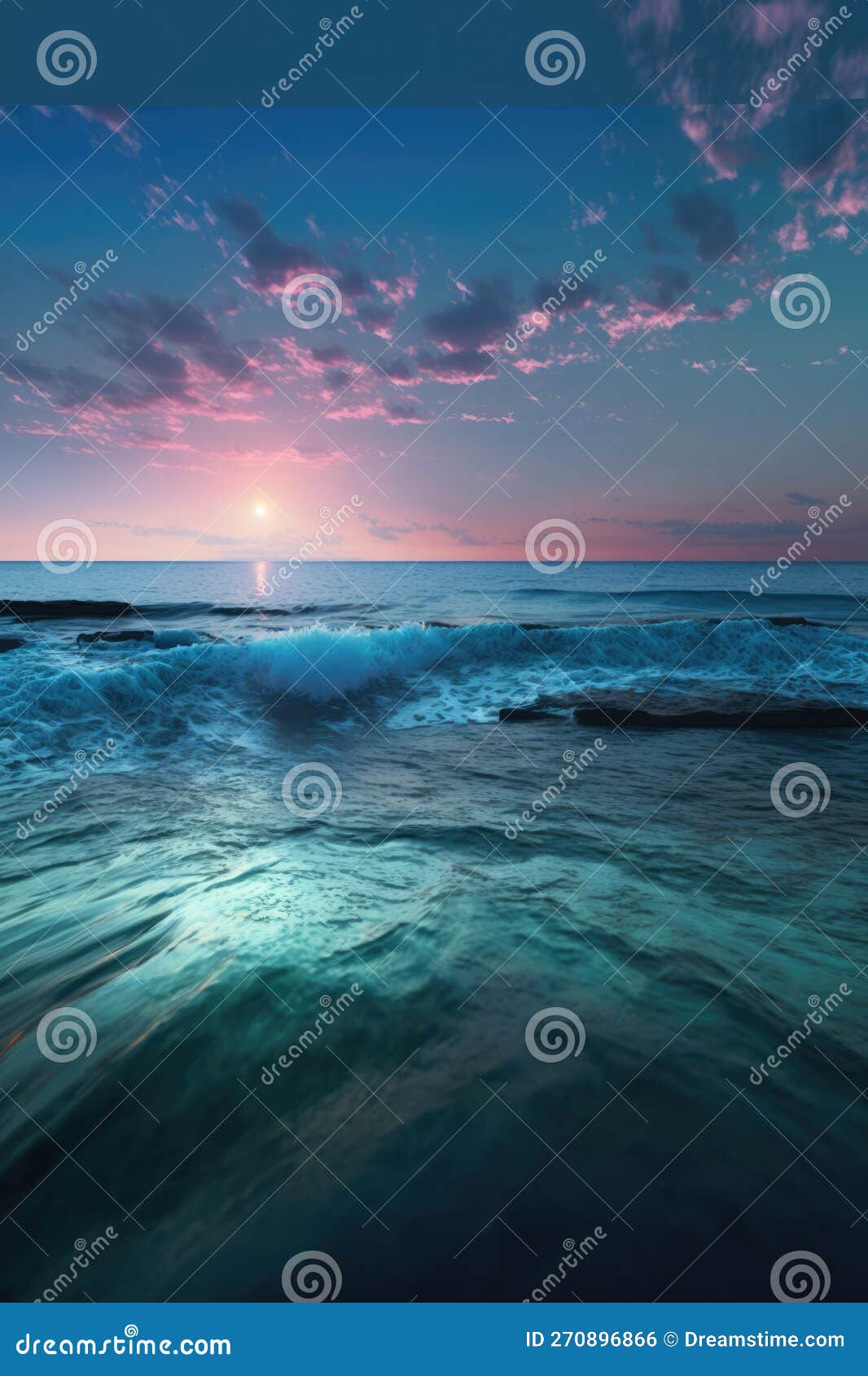 Sunset Scenery with Ocean, Rock and Sky with Clouds Created Using ...
