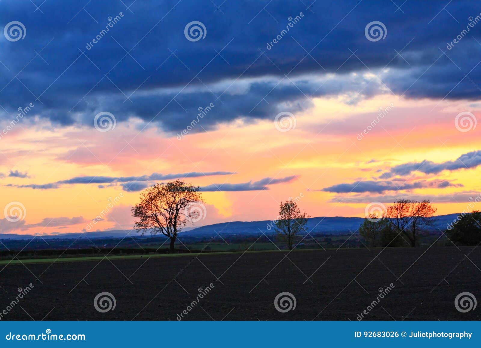 Sunset in Scottish Countryside Stock Photo - Image of color, evening ...