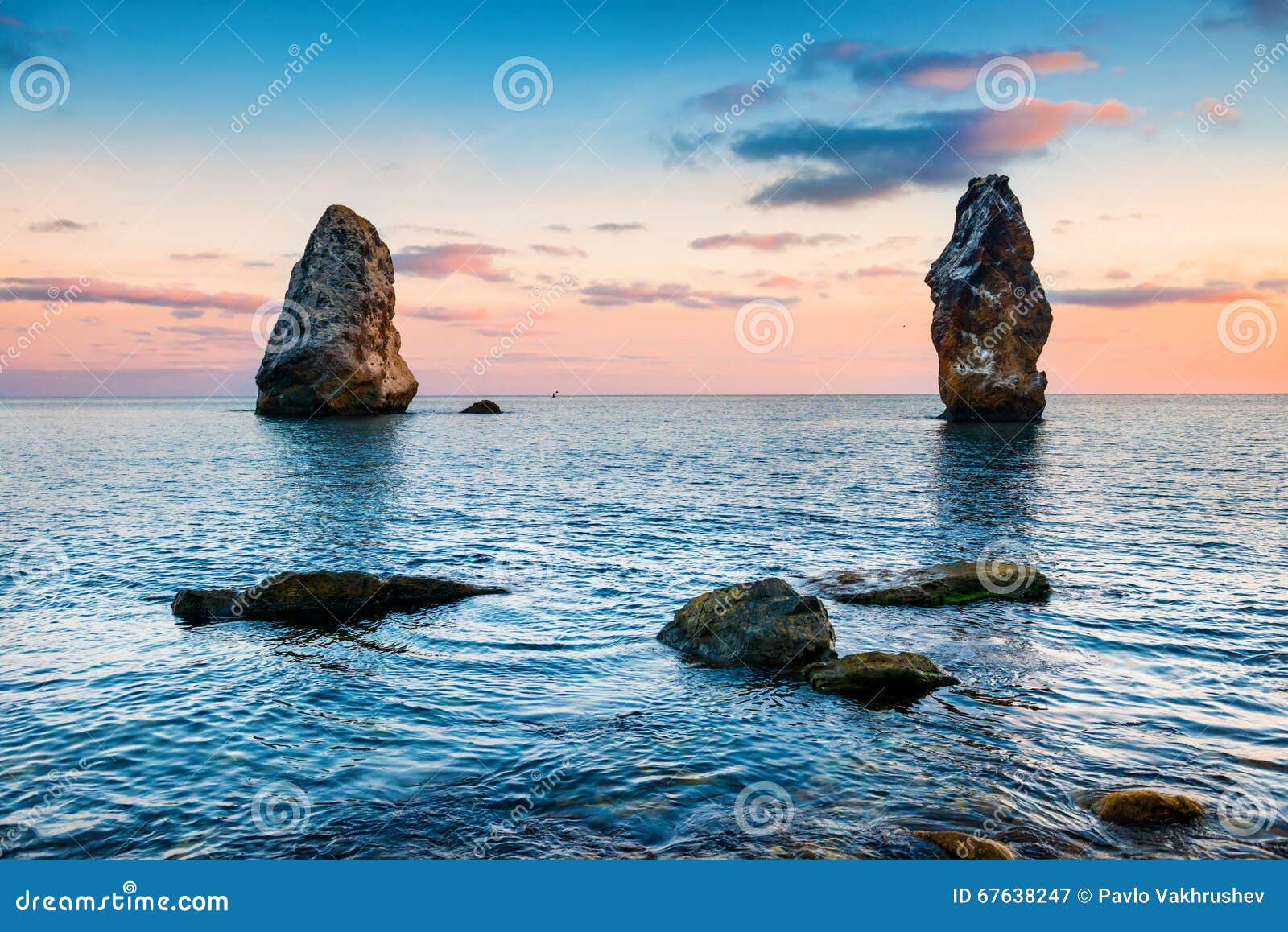 Sunset on the Sea Above Big Rocks Stock Image - Image of reflection ...