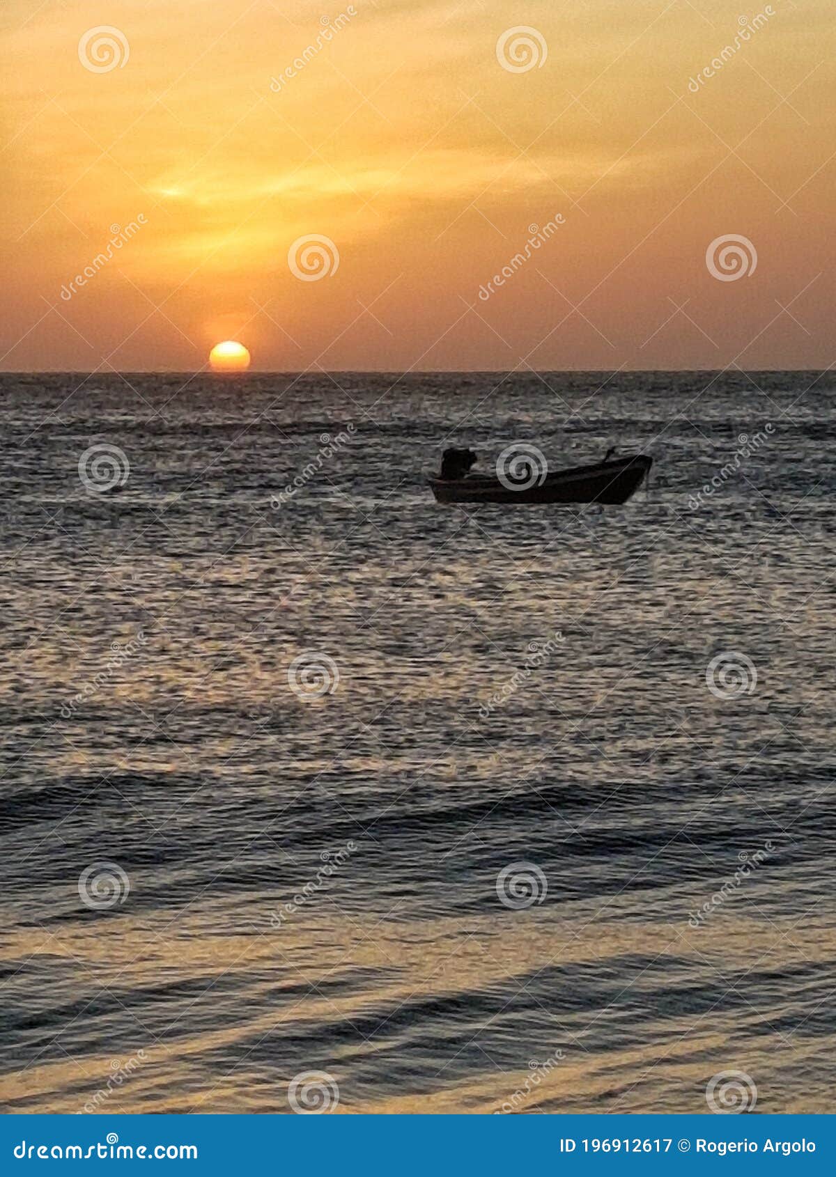 Sunset on the Sea with a Boat on the Water. Stock Image - Image of lake ...