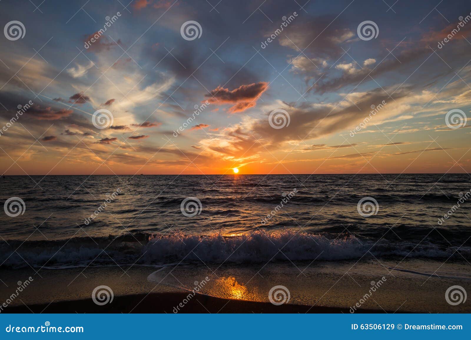 Sunset on Sea. Bright Sun on Sky. Waves Stock Image - Image of fine ...