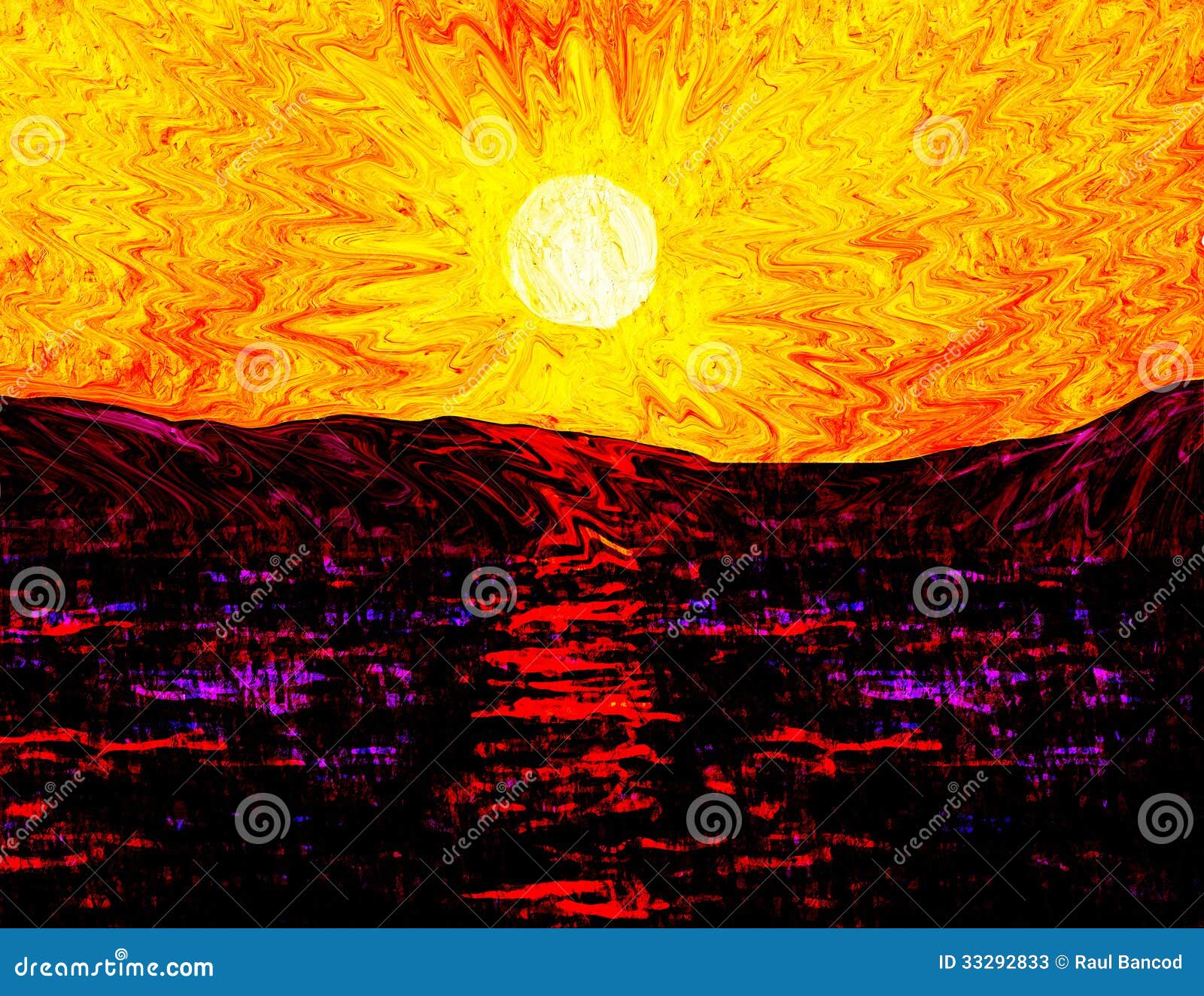 Expressionist Sunset at Sea Stock Illustration - Illustration of ...