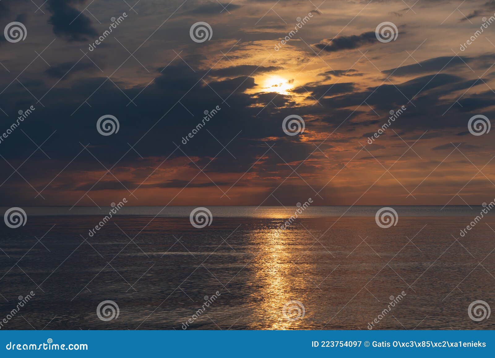 Sunset in the Sea with Clouds and Calm Water Stock Image - Image of ...