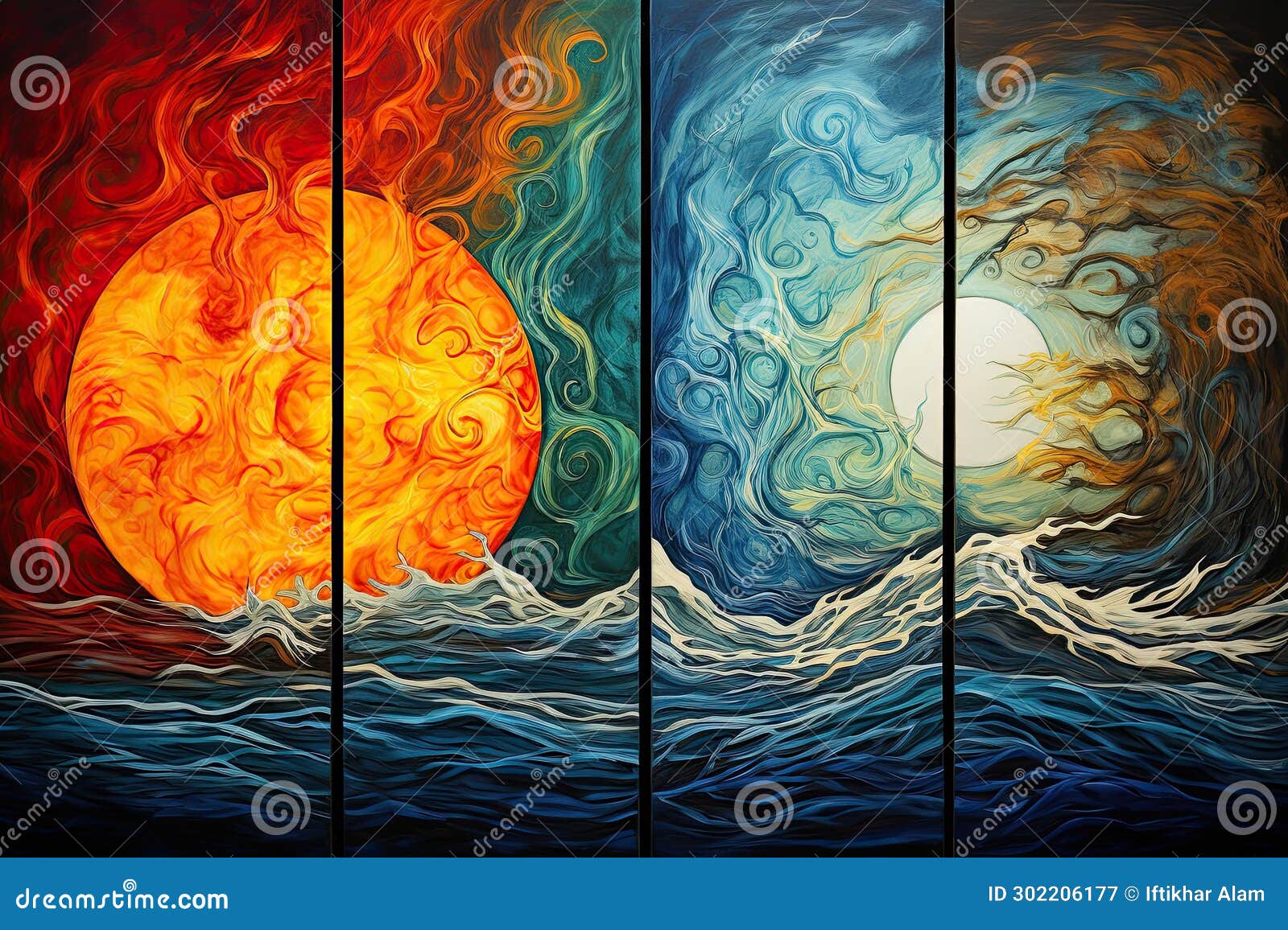 Sunset in the Sea. Collage of Four Images, an Abstract Representation ...