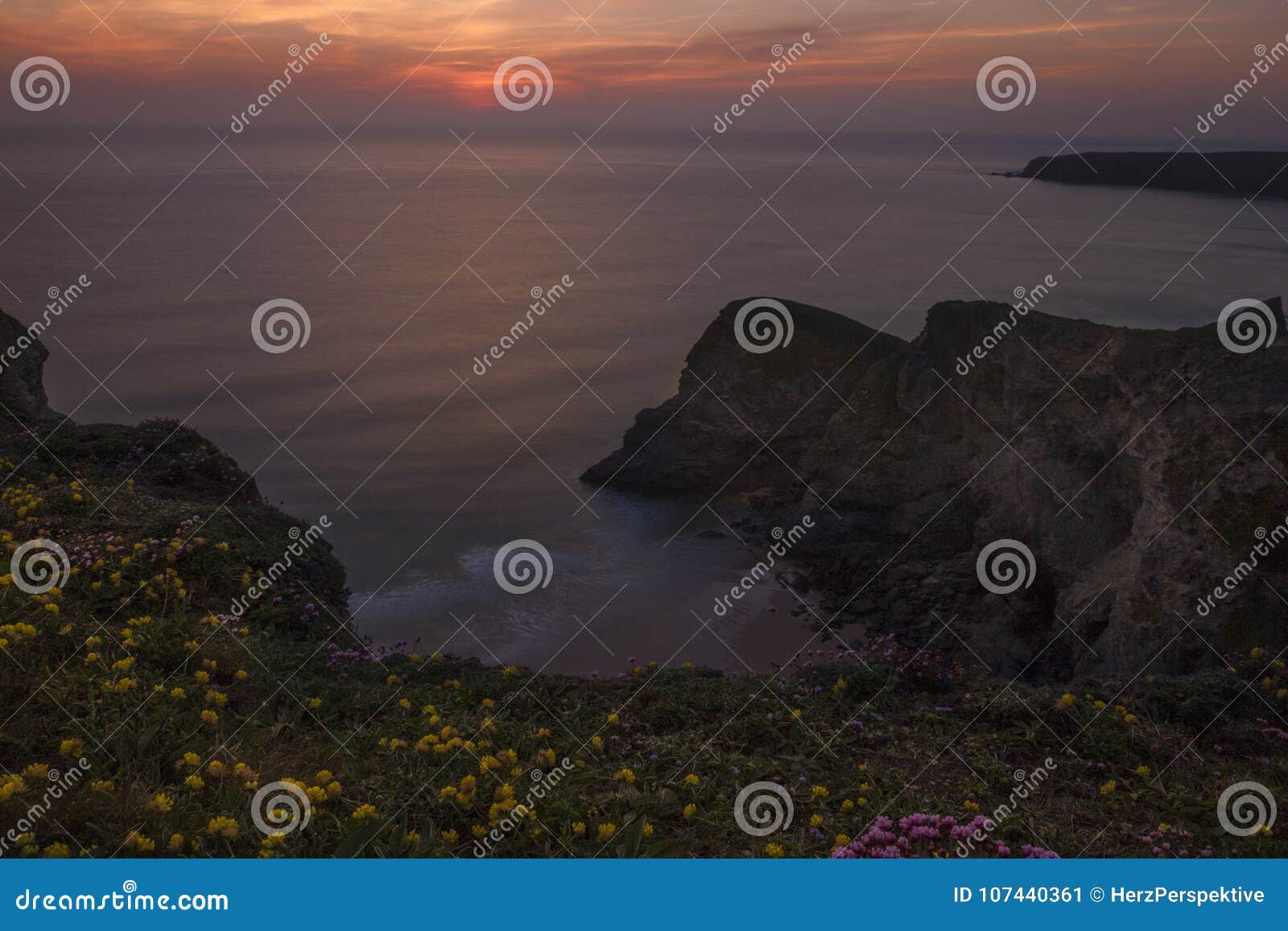 Sunset by the Sea in Cornwall Stock Image - Image of blue, outdoors ...