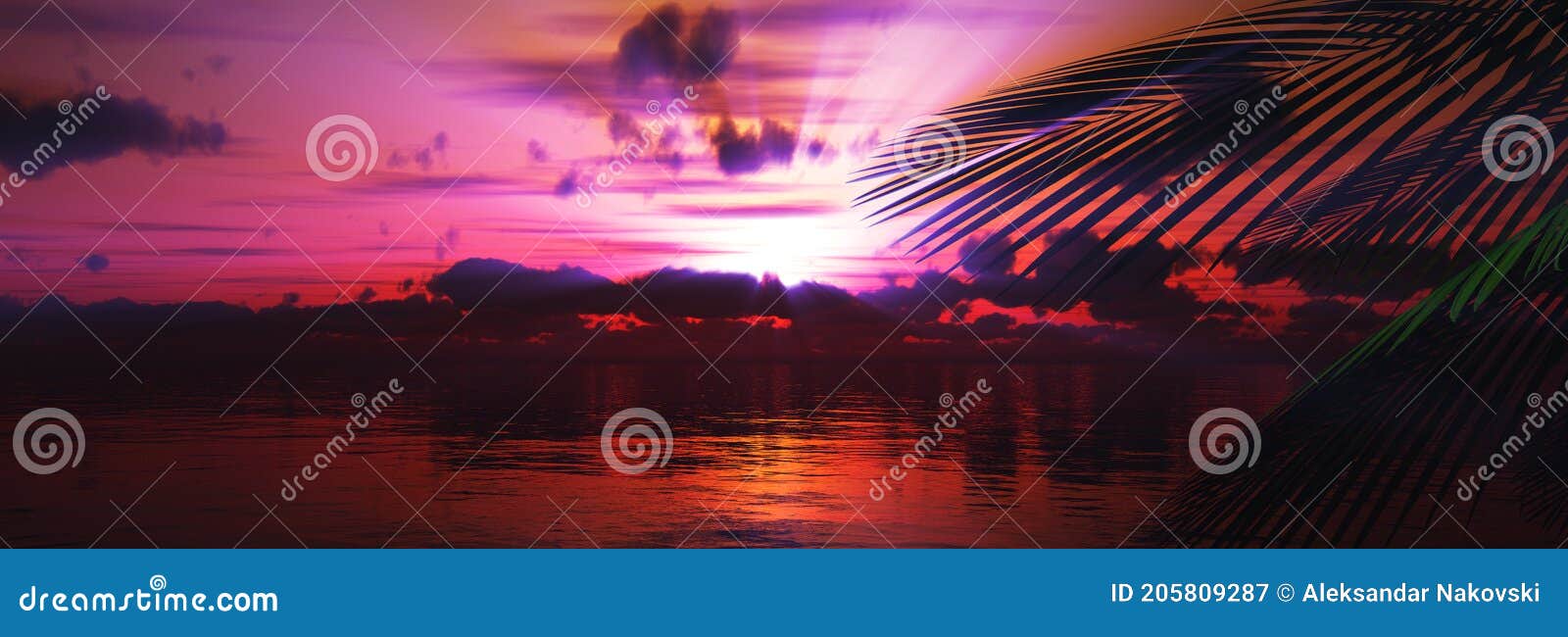 Sunset Sea Palm Landscape Illustration Stock Illustration ...
