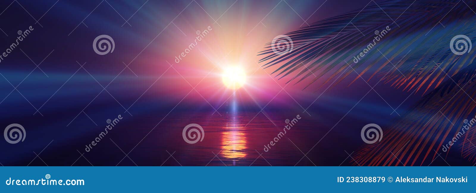Sunset Sea Palm Landscape Illustration Stock Illustration ...