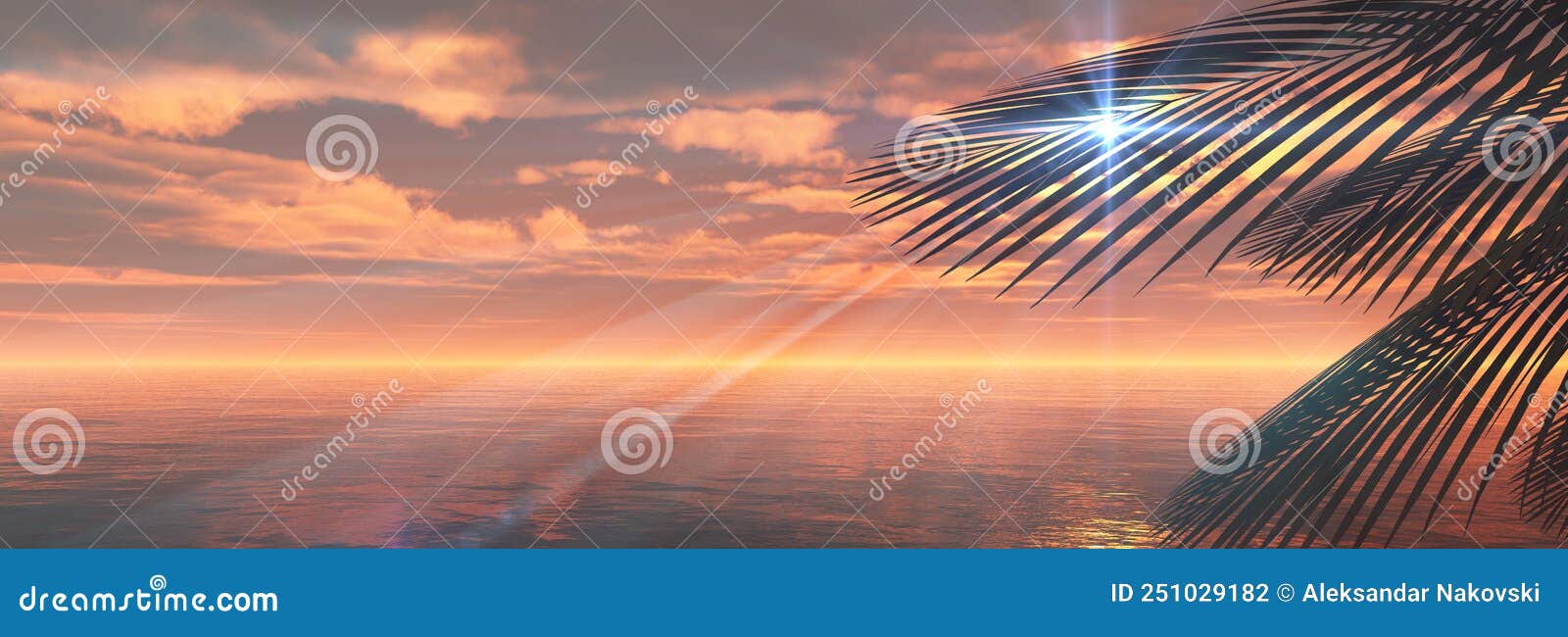Sunset Sea Palm Landscape Illustration Stock Illustration ...
