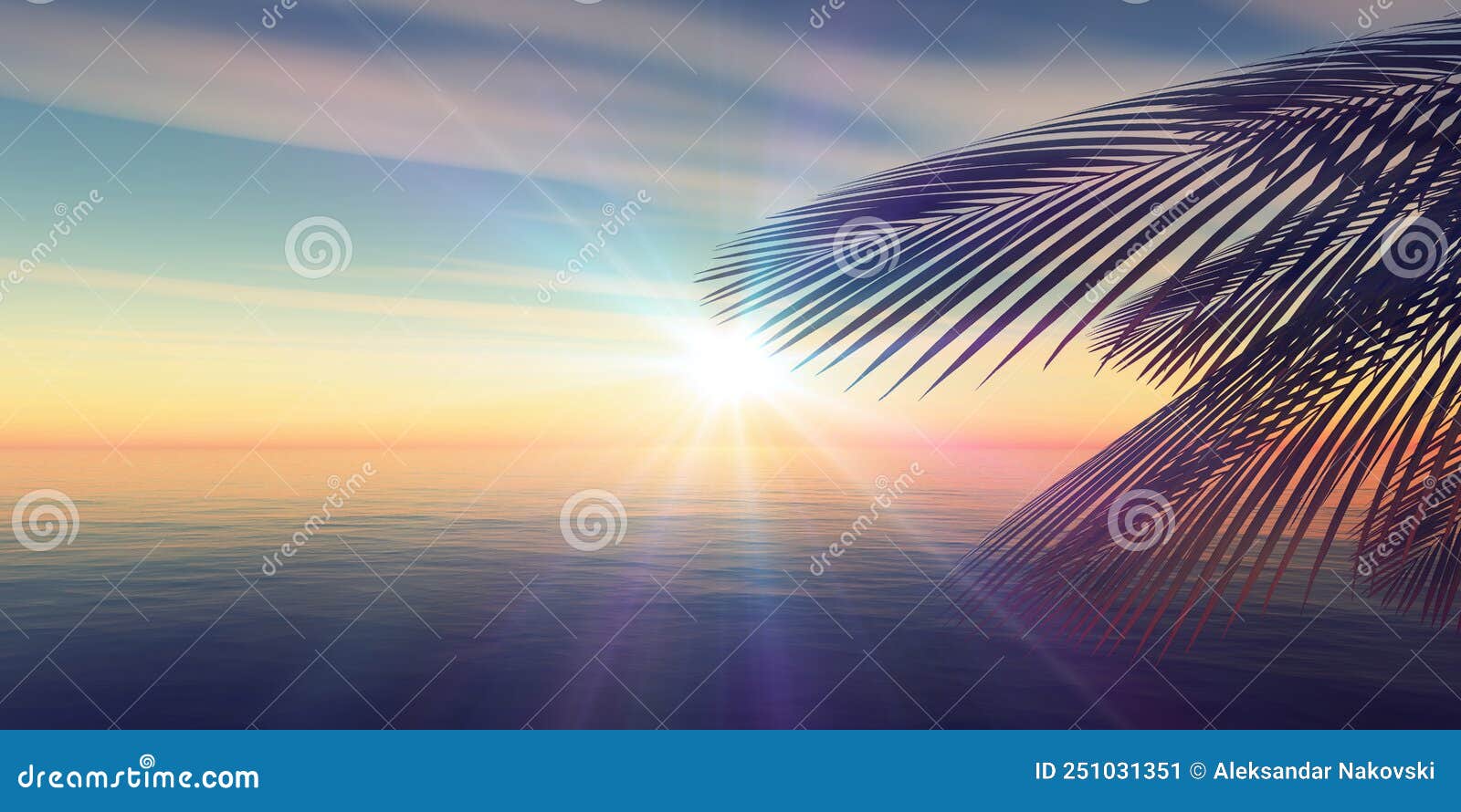 Sunset Sea Palm Landscape Illustration Stock Illustration ...