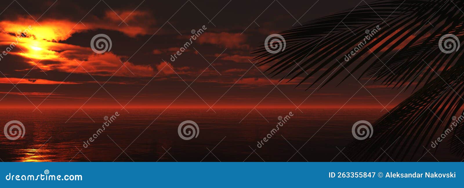 Sunset Sea Palm Landscape Illustration Stock Illustration ...