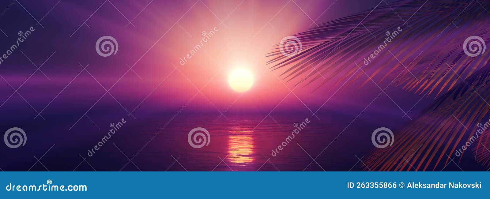 Sunset Sea Palm Landscape Illustration Stock Illustration ...
