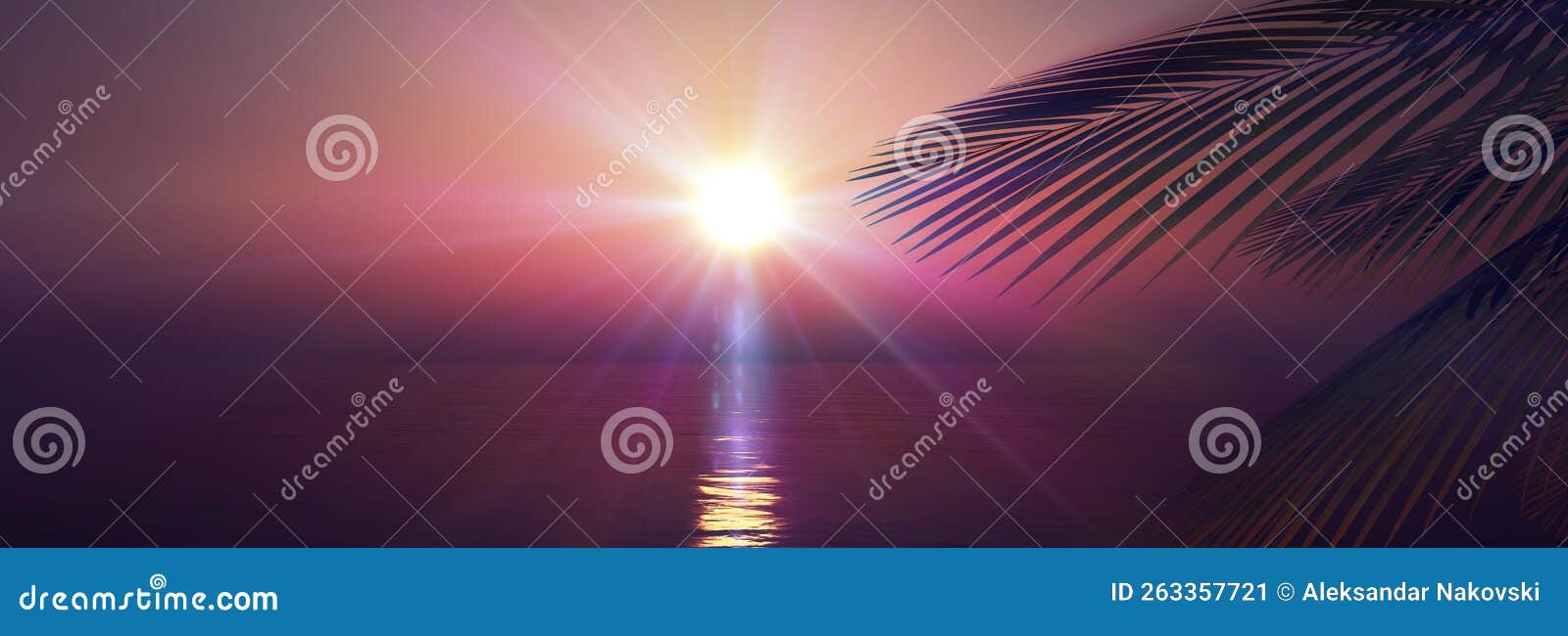 Sunset Sea Palm Landscape Illustration Stock Illustration ...