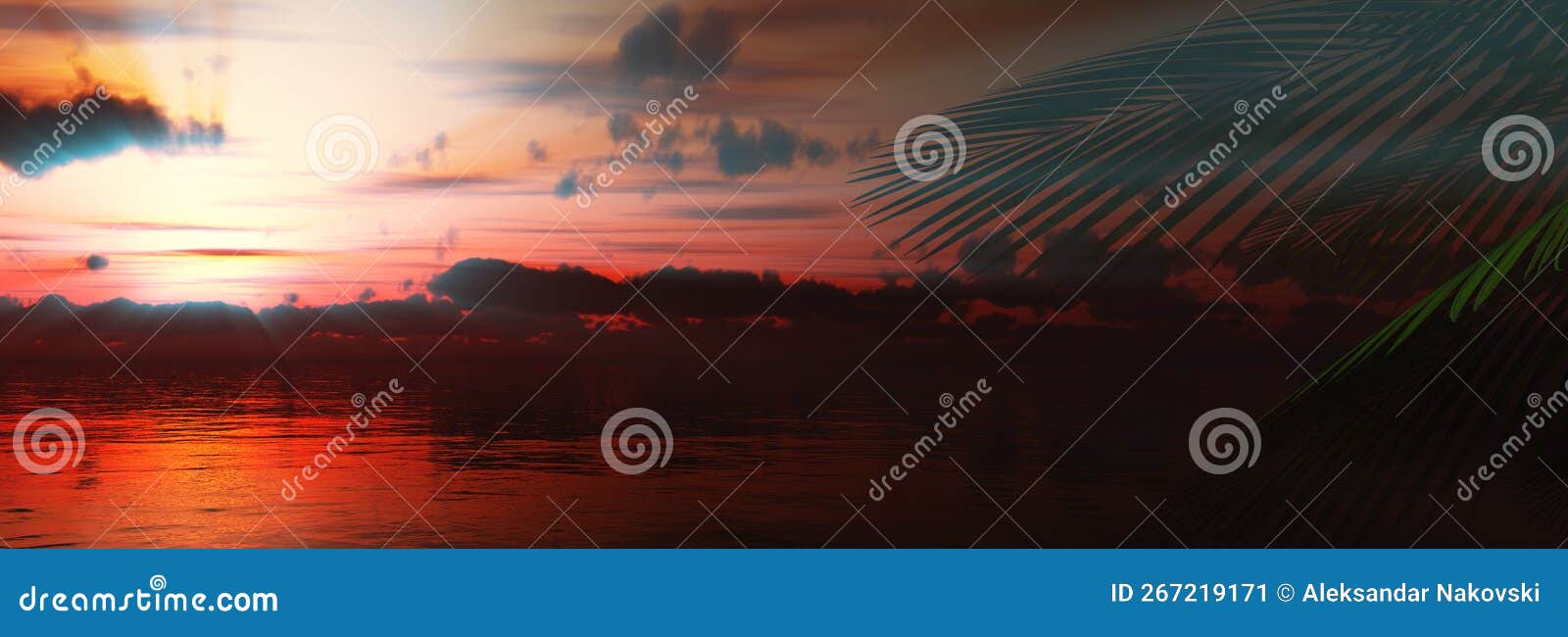 Sunset Sea Palm Landscape Illustration Stock Illustration ...