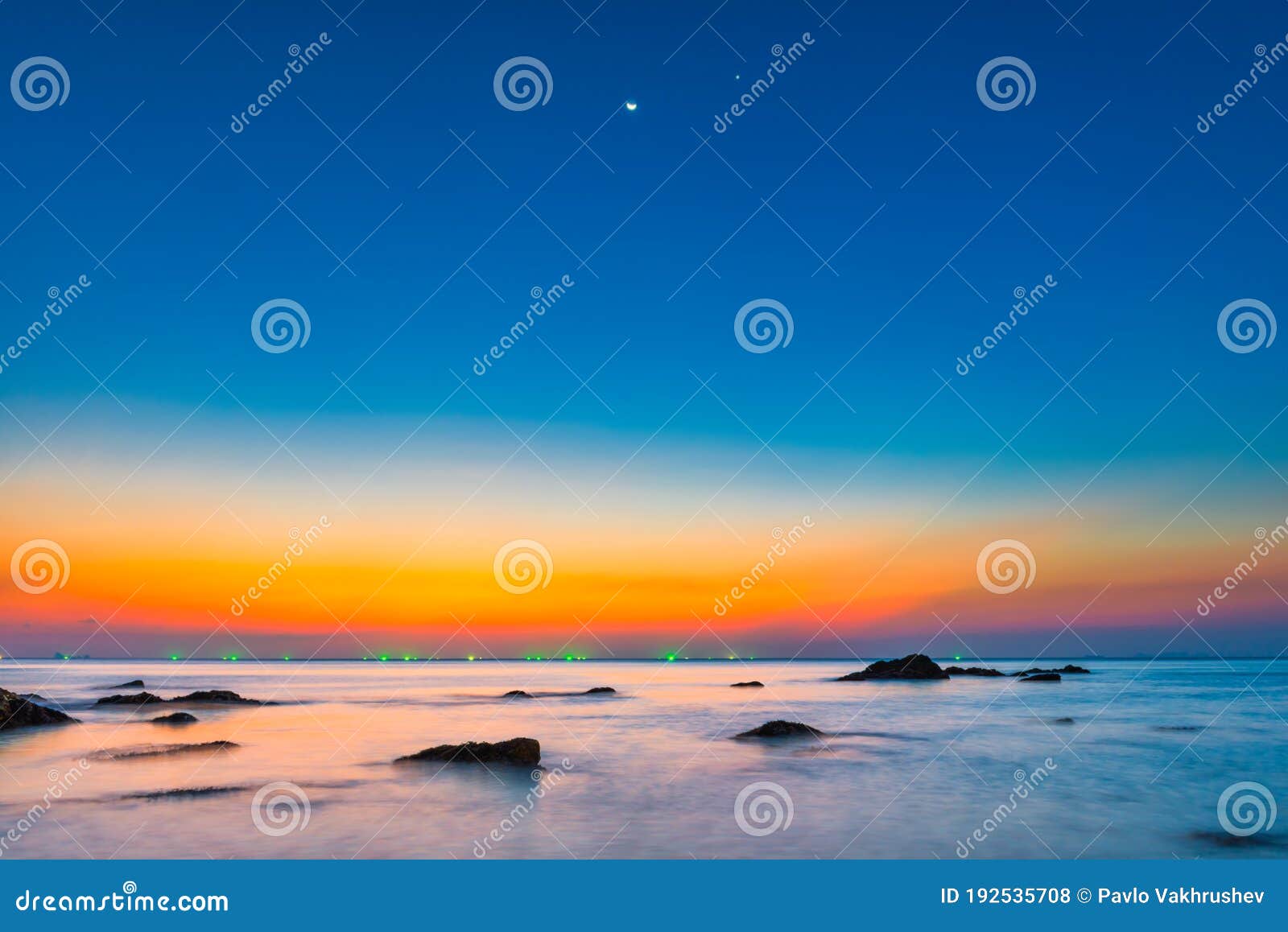 Sunset Sea with Rocks and Sunset Night Stock Photo - Image of calm ...