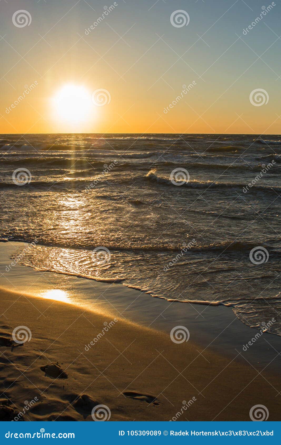 Sunset on the sea shore, stock image. Image of waves - 105309089