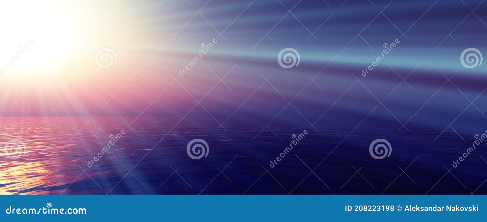 Sunset Sea Sun Ray Clear Sky. 3d Rendering Stock Illustration ...