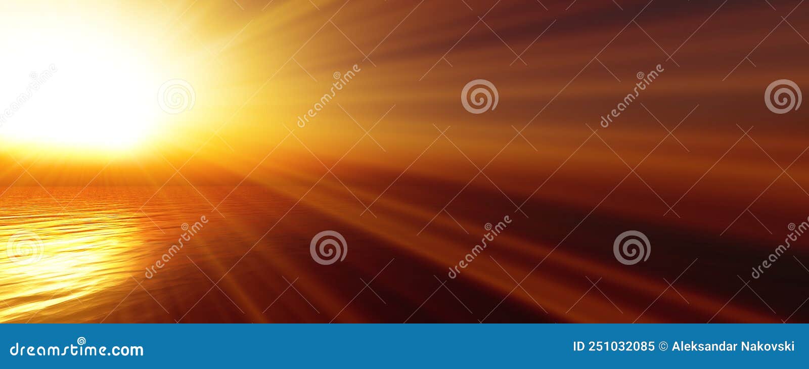 Sunset Sea Sun Ray Clear Sky. 3d Rendering Stock Illustration ...