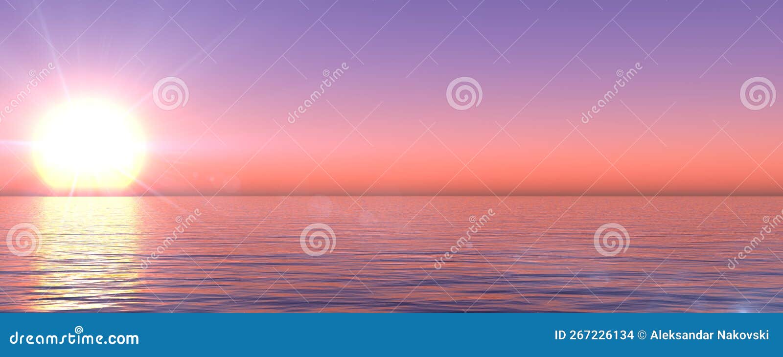 Sunset Sea Sun Ray Clear Sky. 3d Rendering Stock Illustration ...