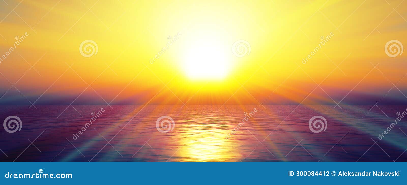 Sunset Sea Sun Ray Clear Sky. 3d Rendering Stock Illustration ...