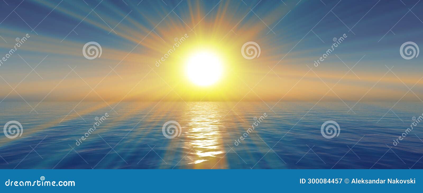Sunset Sea Sun Ray Clear Sky. 3d Rendering Stock Illustration ...