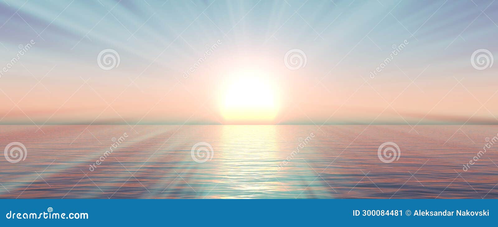 Sunset Sea Sun Ray Clear Sky. 3d Rendering Stock Illustration ...