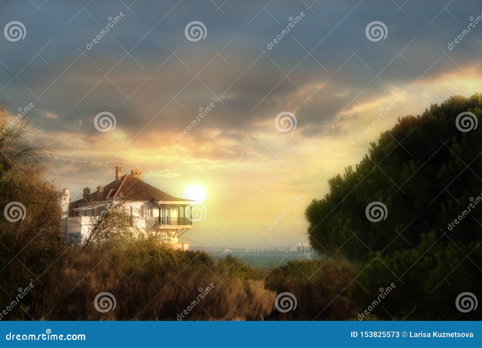 Sunset on the sea stock image. Image of colorful, serenity - 153825573