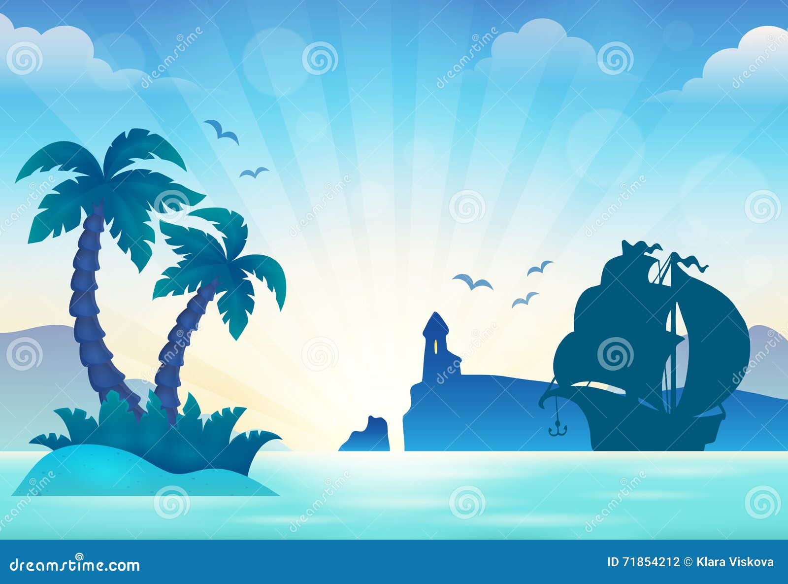 Sunset seascape theme 3 stock vector. Illustration of ship - 71854212