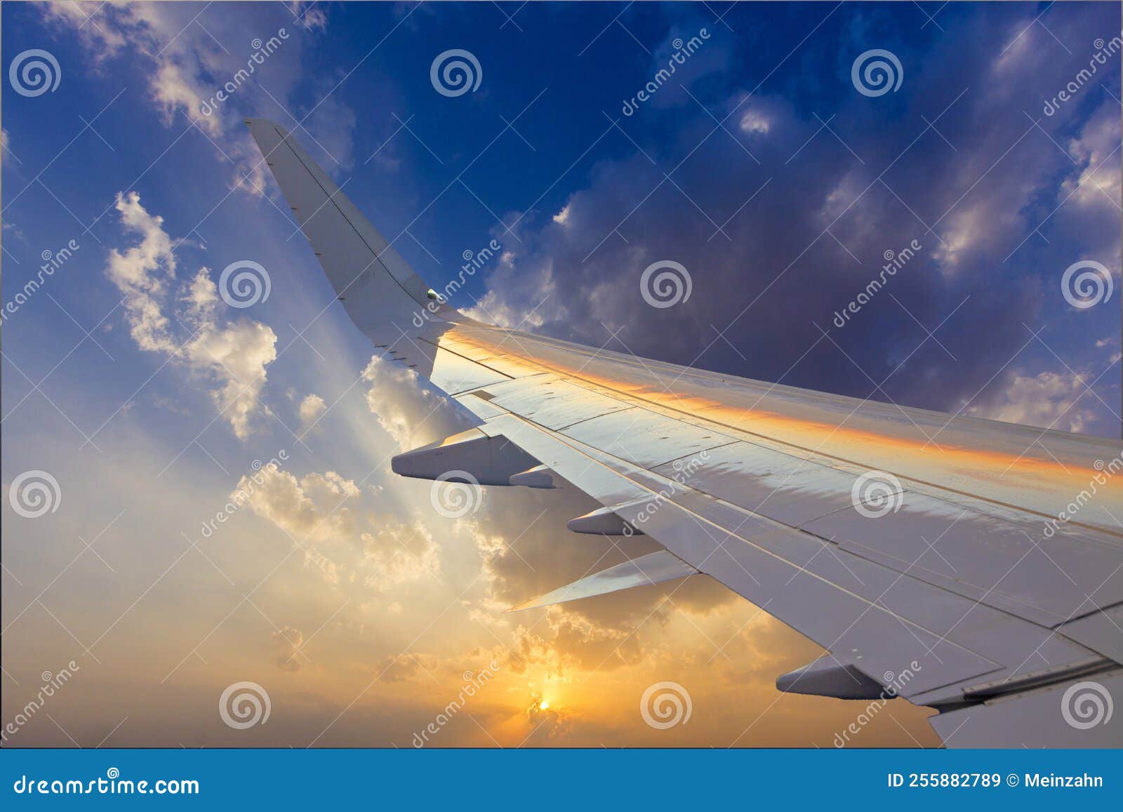 Sunset Seen from Aircraft with Reflection of Sun in Wing Stock Image ...