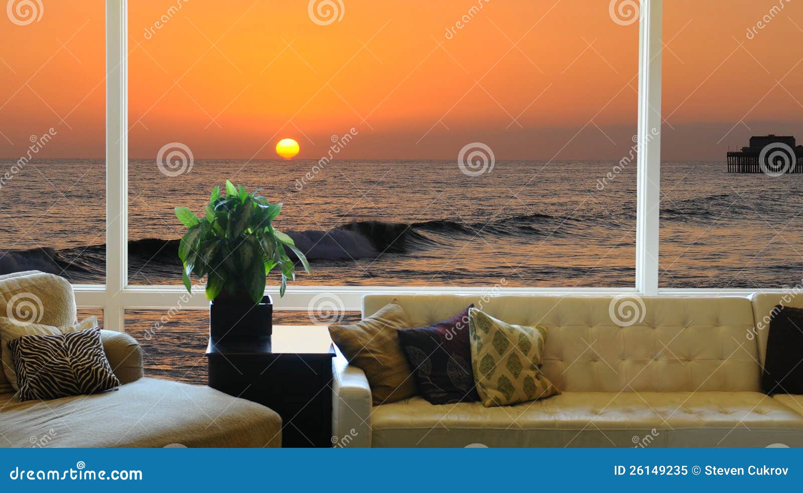 Sunset Seen through Large Window Stock Image - Image of dusk, waves ...