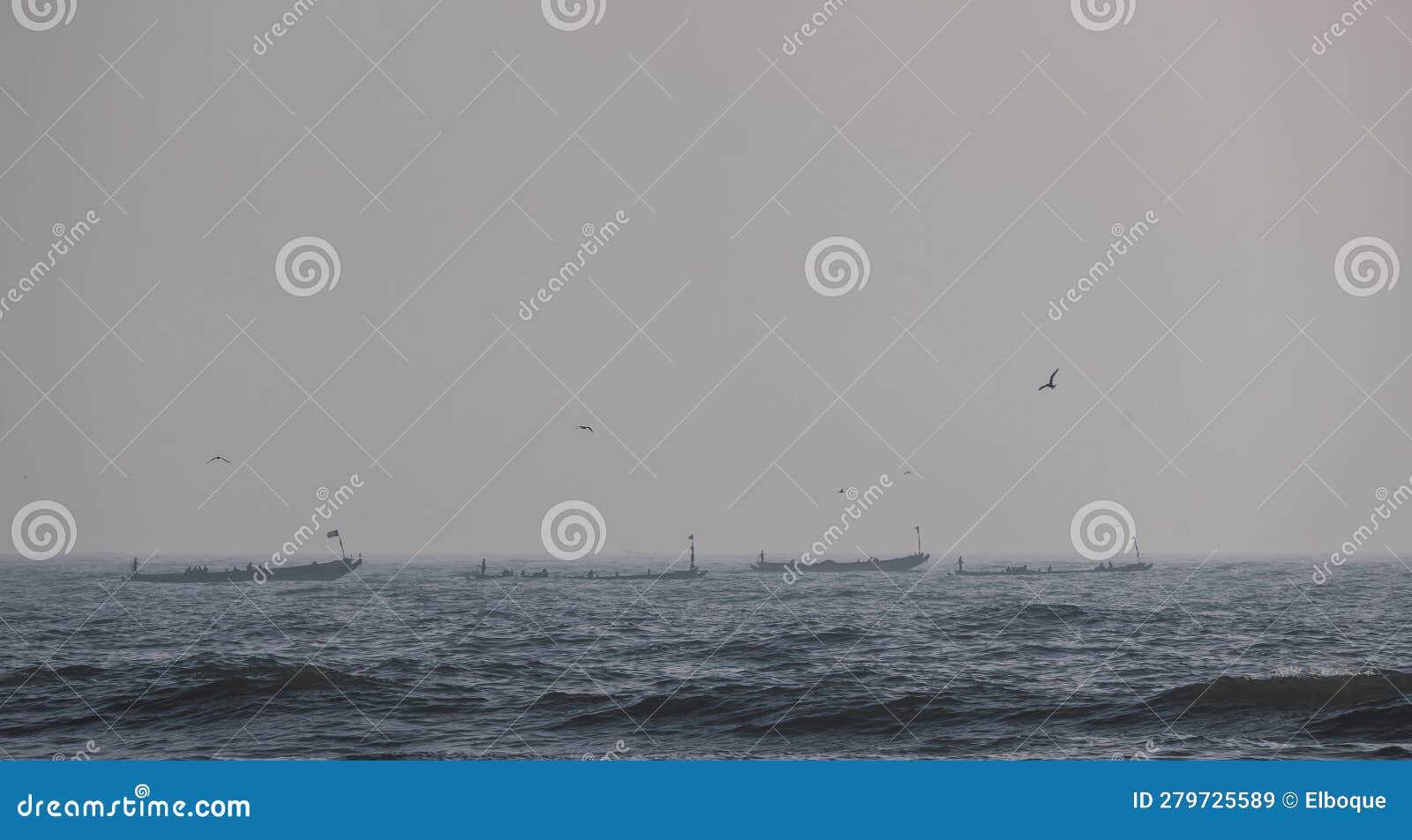 Sunset on the Senegalese Sea with Boats Stock Image - Image of port ...
