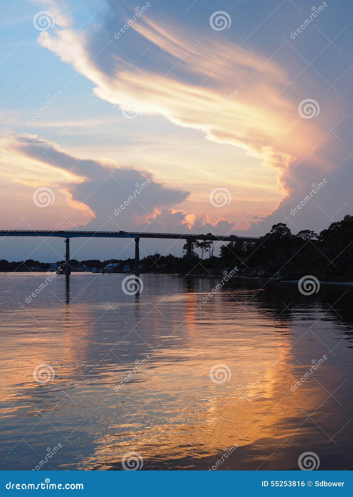 Sunset and Silhouette of the Bridge at Big Lagoon Stock Photo - Image ...
