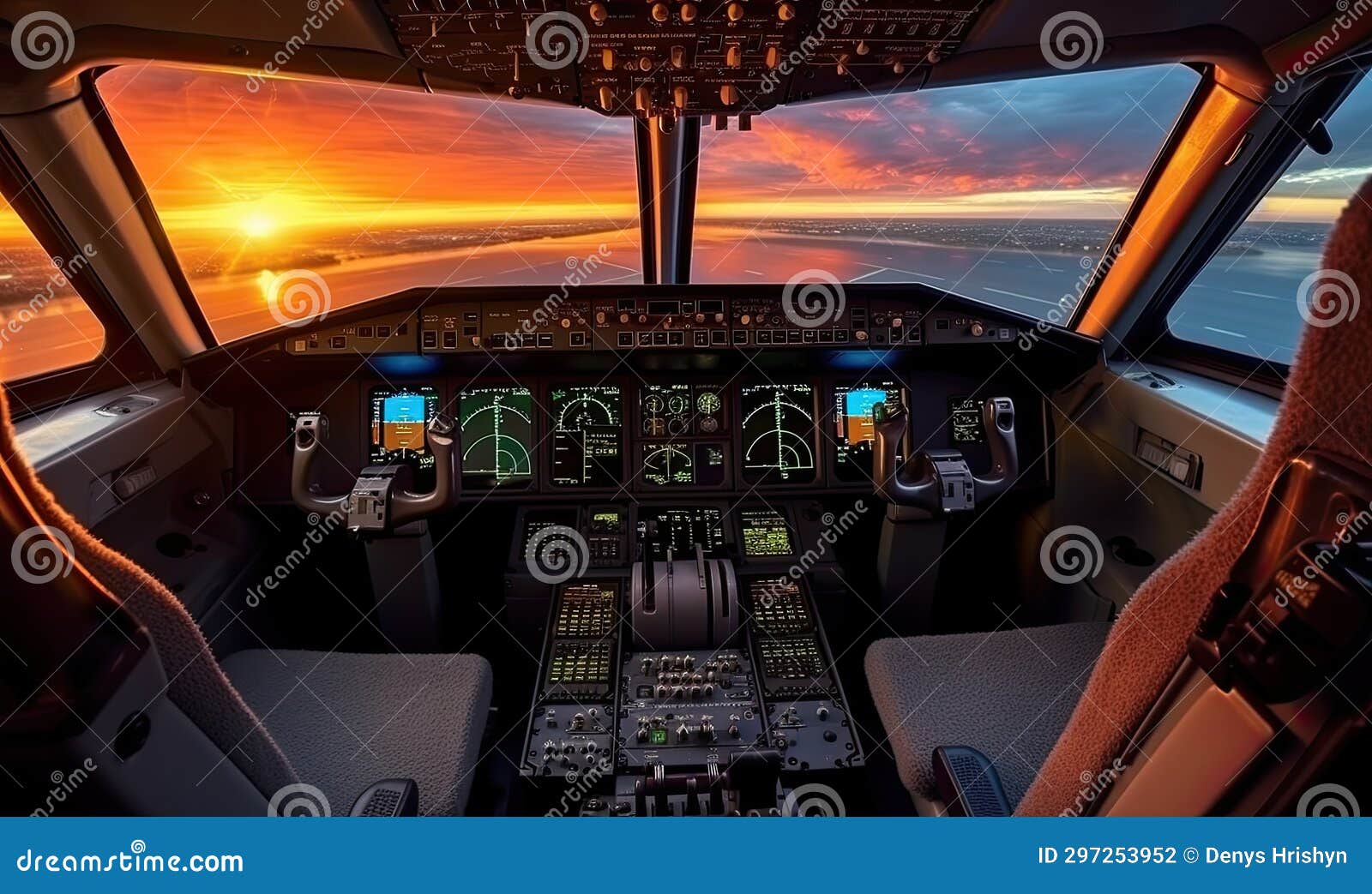 The Cockpit Of A Plane Is Shown With A View Of The Ground Stock ...