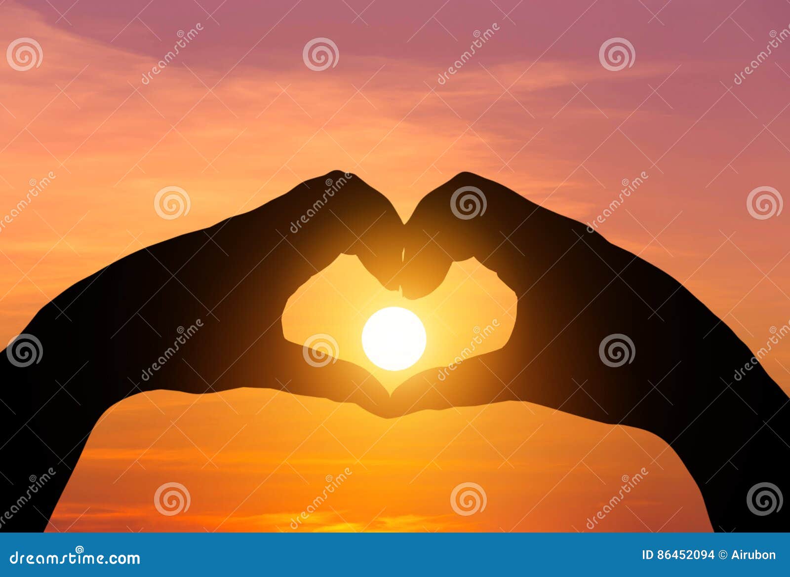 Sunset in the Silhouette Hands Making Heart Shape Stock Photo - Image ...