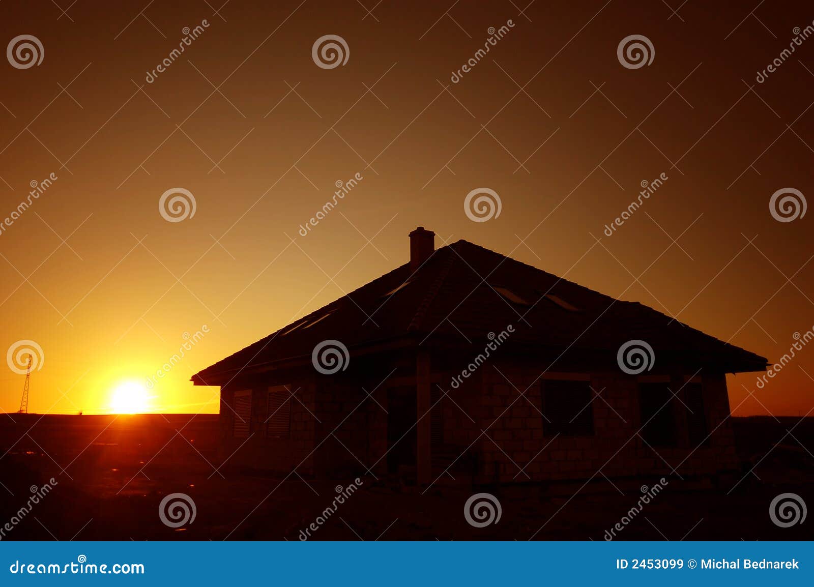 Sunset silhouette of house stock image. Image of property - 2453099
