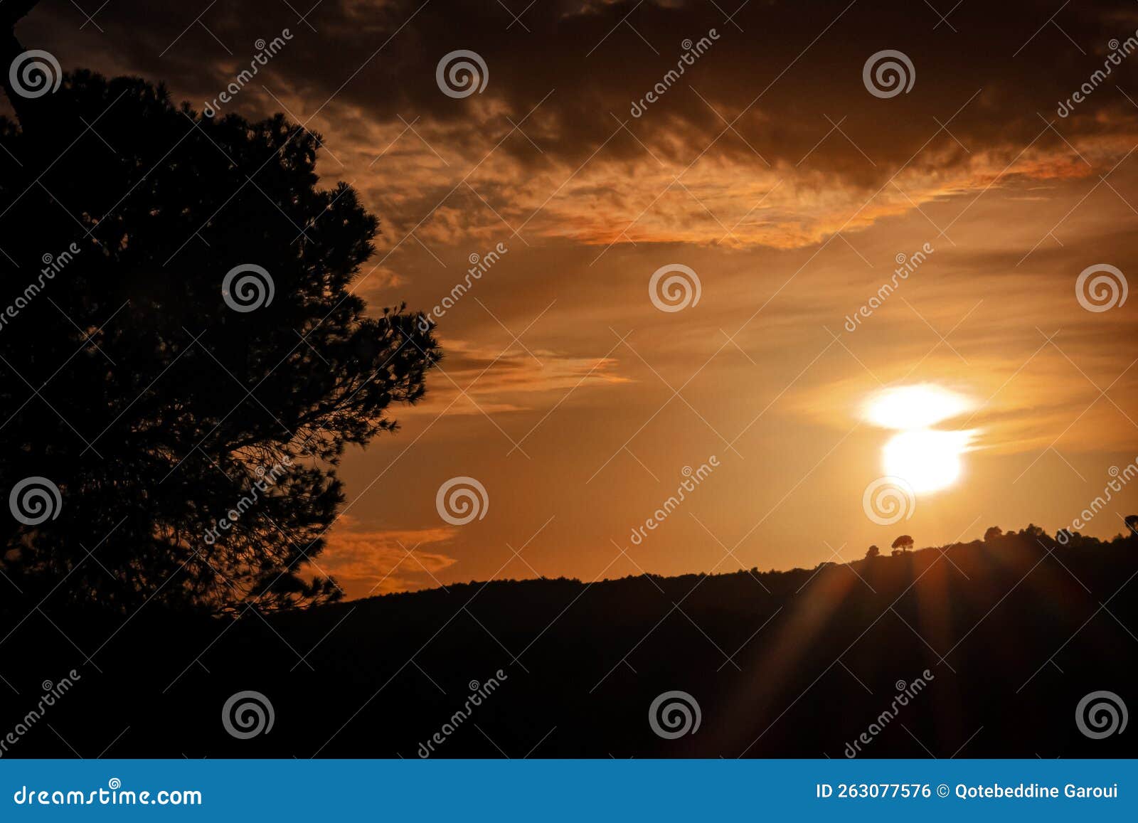 Sunset Silhouette Mountain Trees Stock Photo - Image of silhouette ...