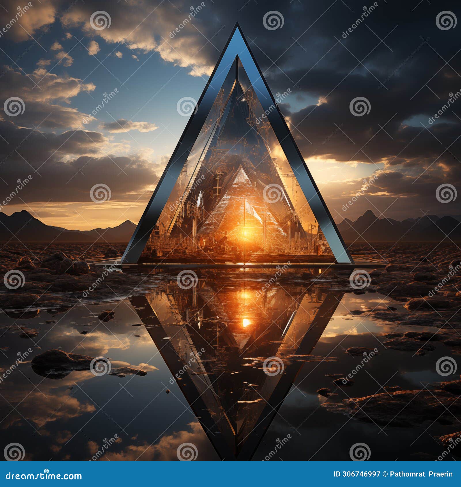 Sunset Silhouette: Pyramid Icon Reflecting Over Water , Computer and ...