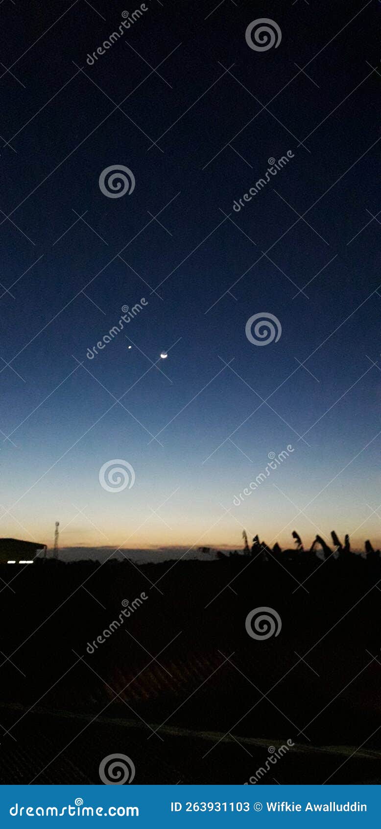 Sunset with Siluet Moon and Star Tree Stock Image - Image of sunset ...