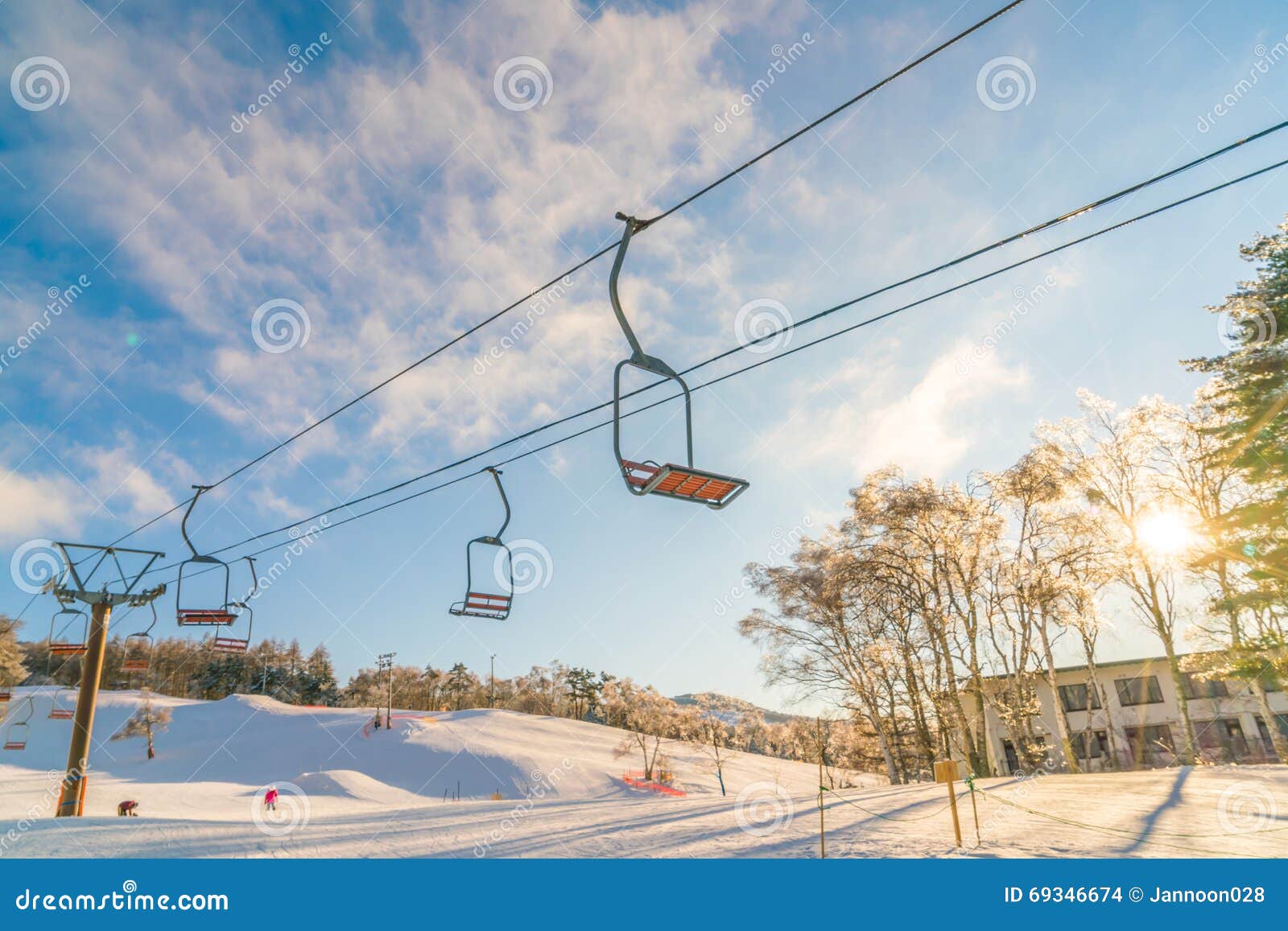 .Sunset and Ski Lift Going Over the Mountain Stock Photo - Image of ...