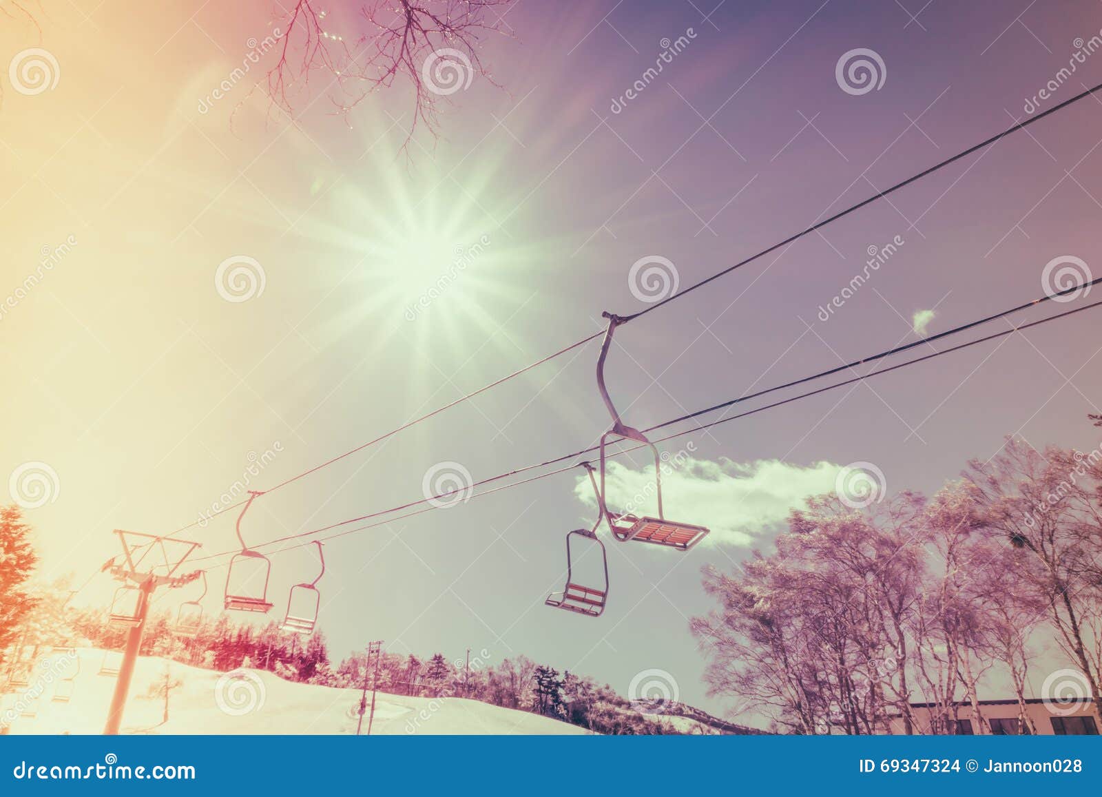 Sunset and Ski Lift Going Over the Mountain ( Filtered Image Pr Stock ...