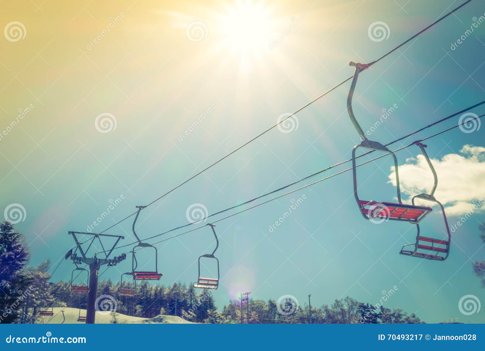 Sunset and Ski Lift Going Over the Mountain Stock Image - Image of ...