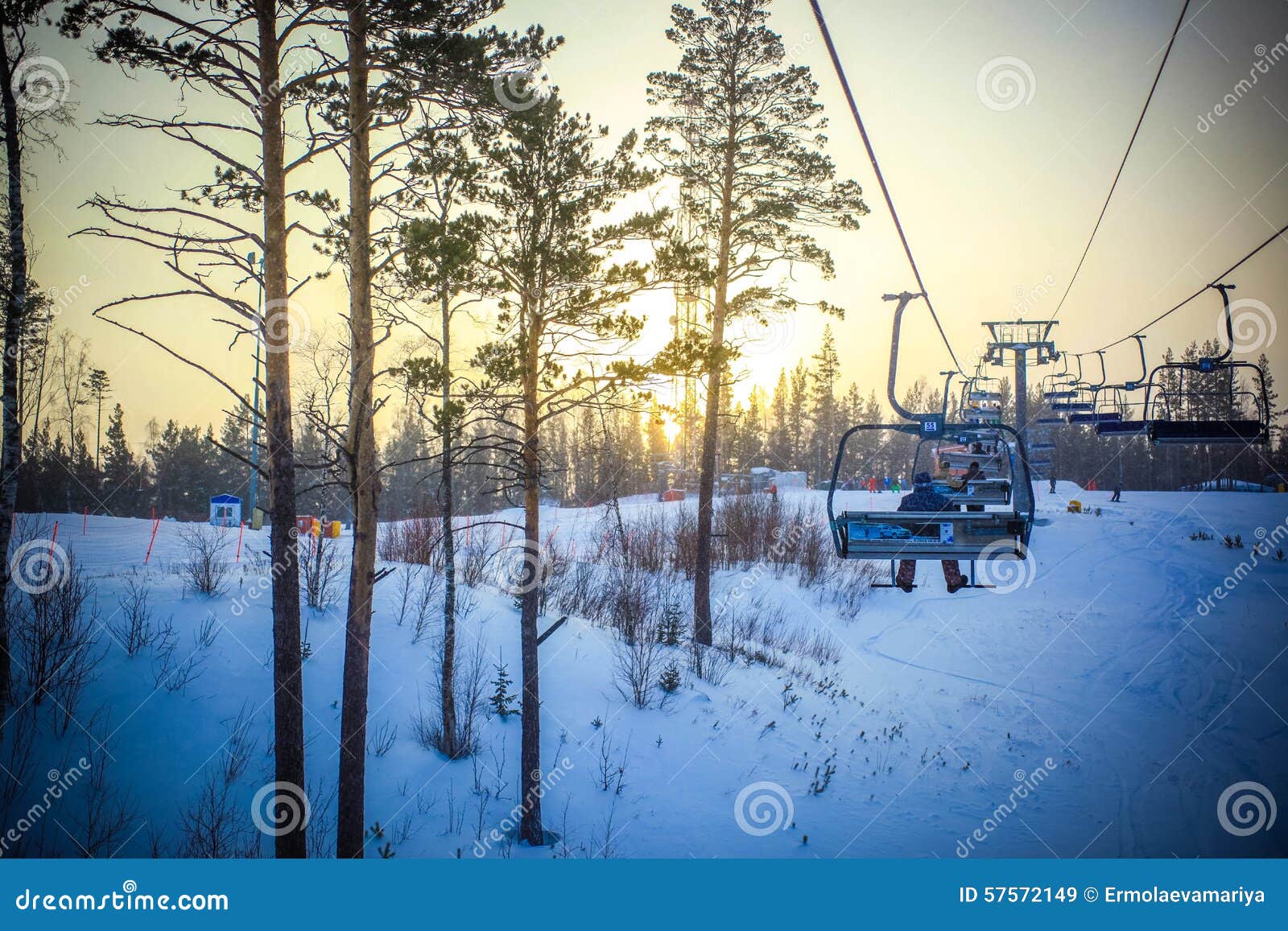 Sunset at Skiing Resort in Winter. View from Lift Editorial Stock Image ...